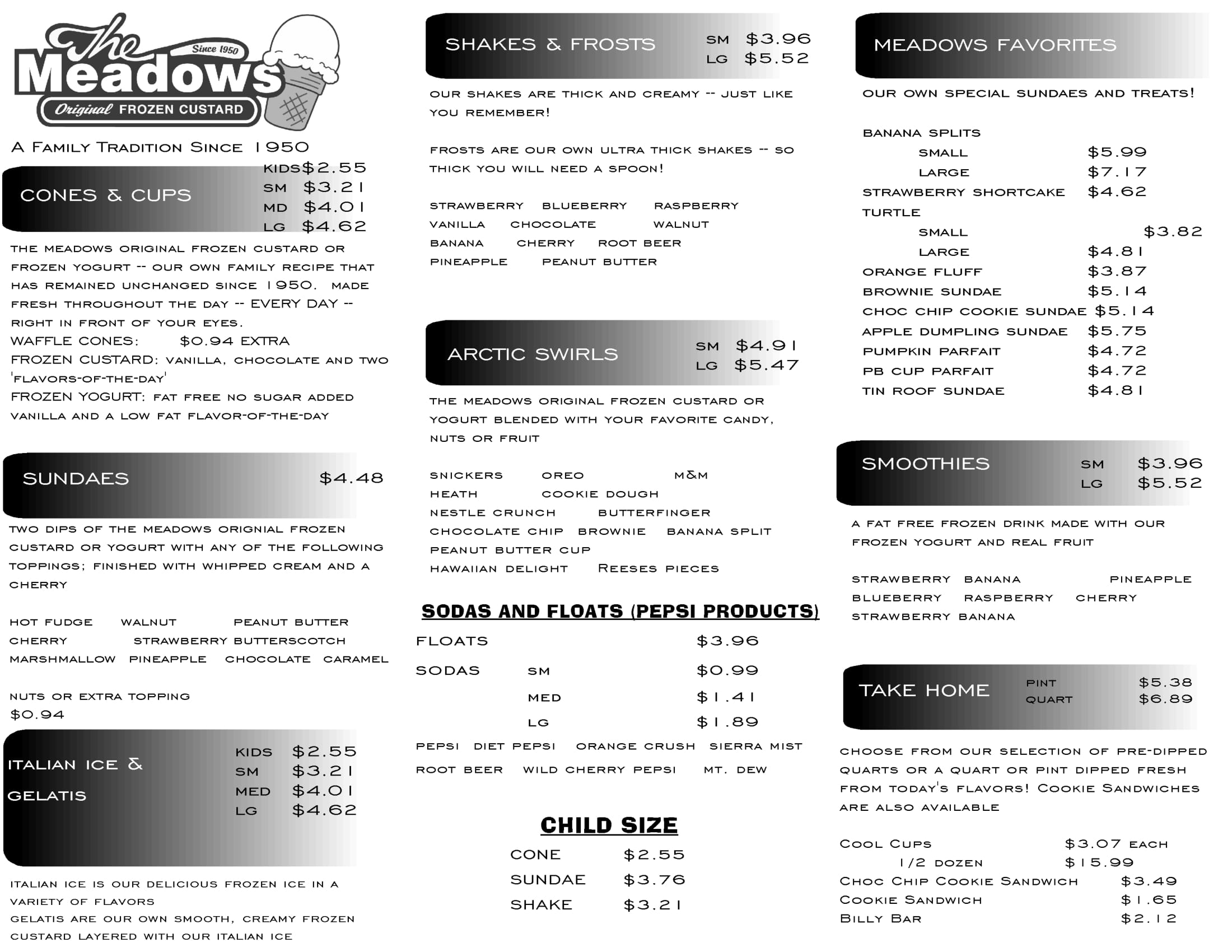 Menu Prices 2020 – The Meadows Frozen Custard of Indiana, PA