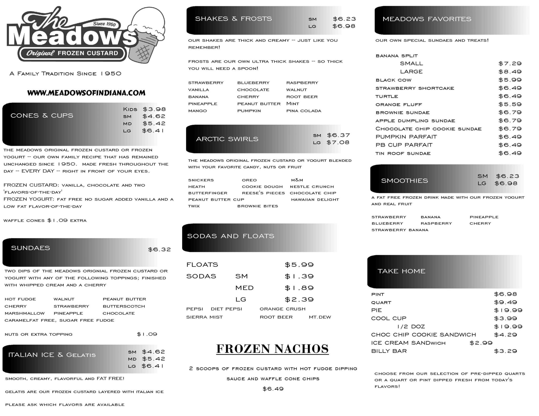 MENU – The Meadows Frozen Custard of Indiana, PA