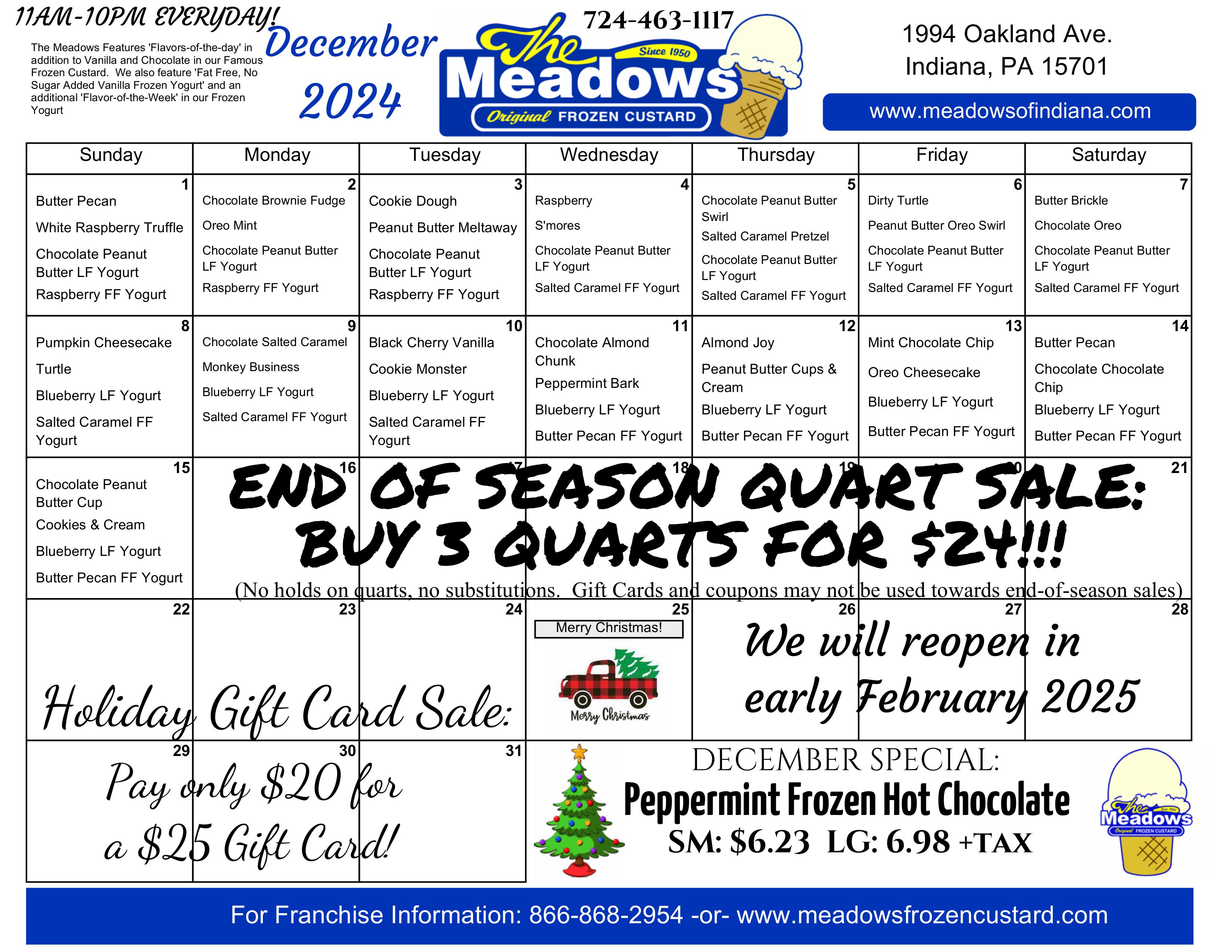 The Meadows Frozen Custard of Indiana, PA – 1994 Oakland Ave. Indiana ...