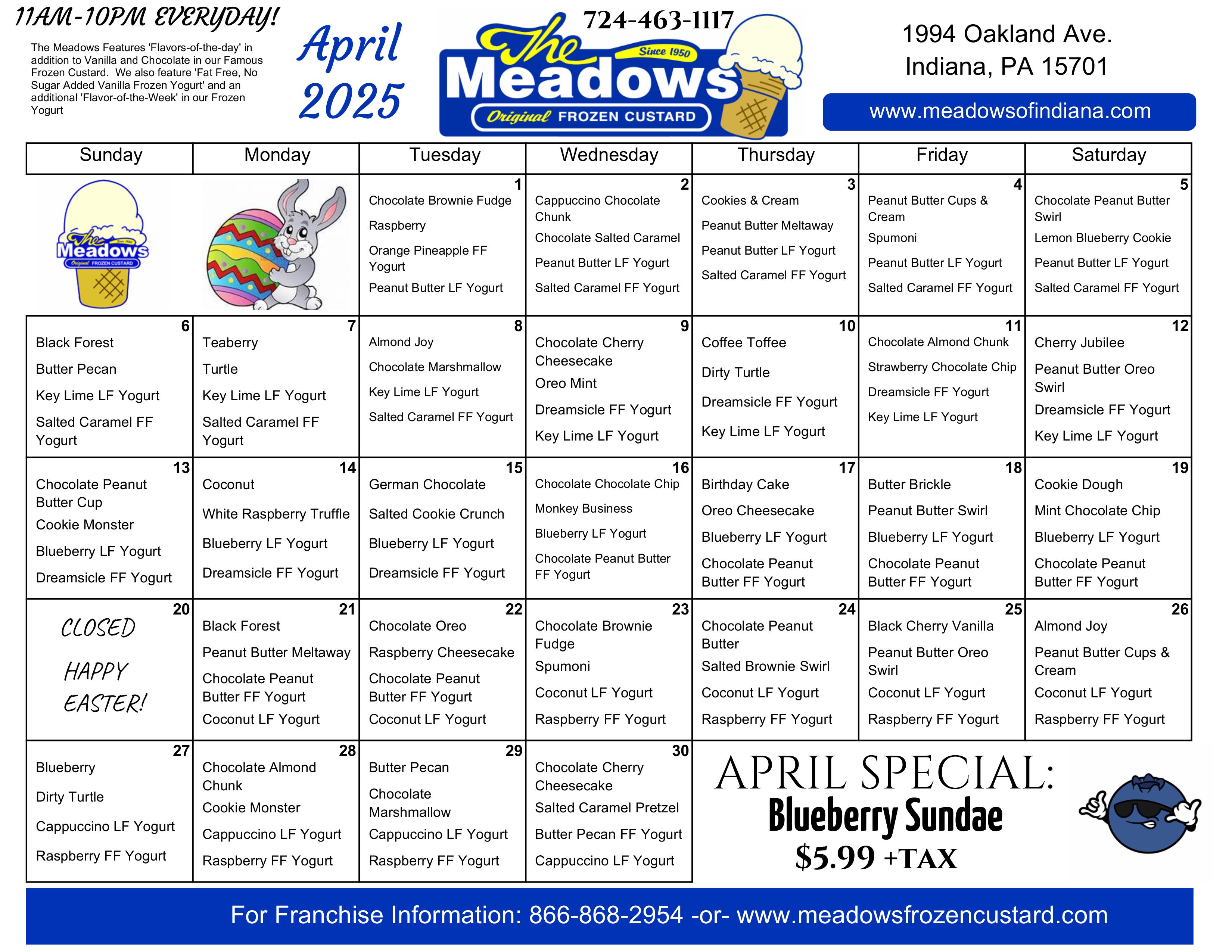 The Meadows Frozen Custard of Indiana, PA – 1994 Oakland Ave. Indiana ...